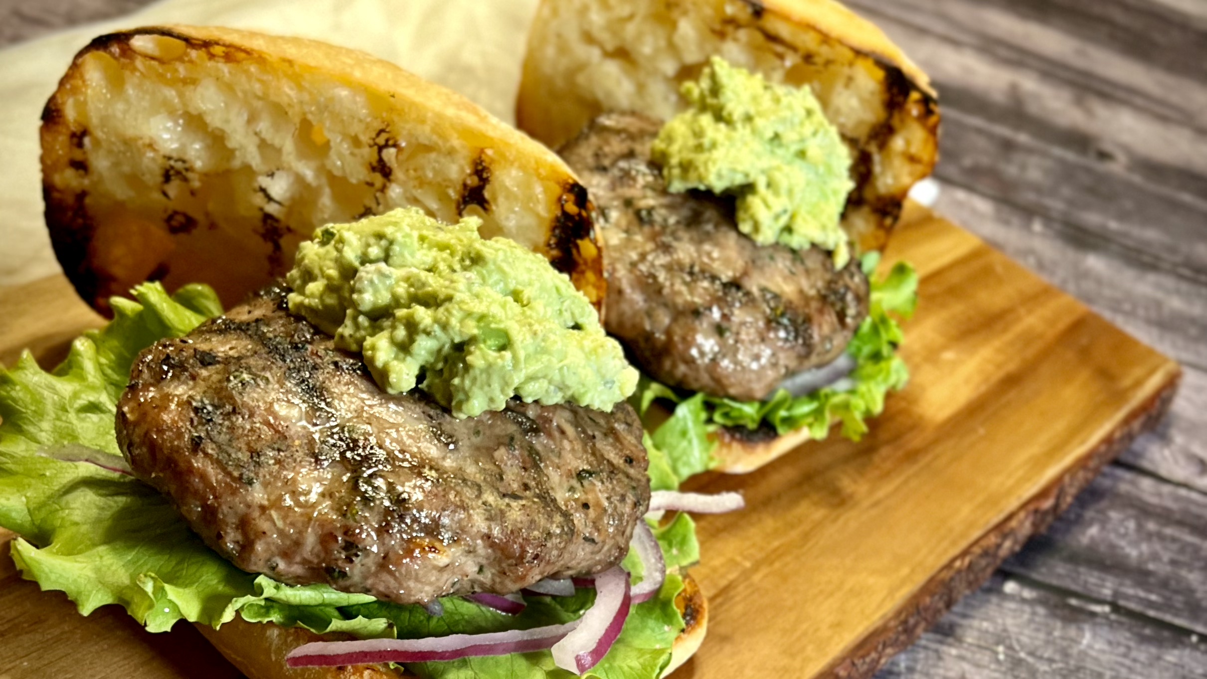 Mediterranean Lamb Burgers with Avocado Yogurt Sauce - Julia with a ...
